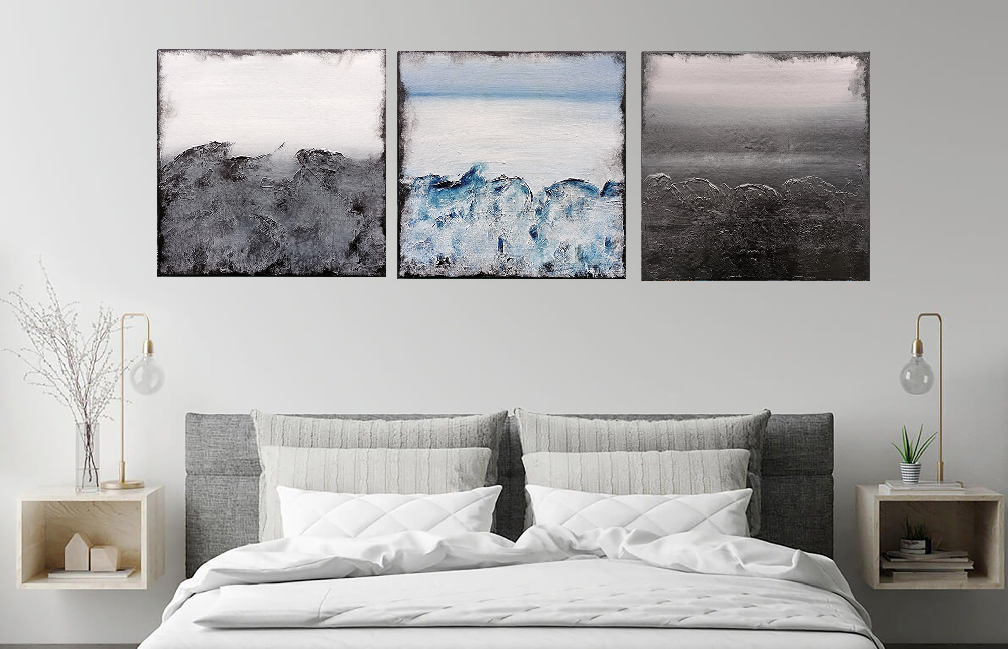 Early in the Morning Triptych 150 x 50cm Textured Abstracts - Susan ...
